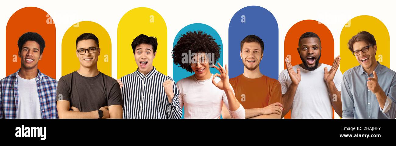 Set of diverse real emotions of millennial international men on ...