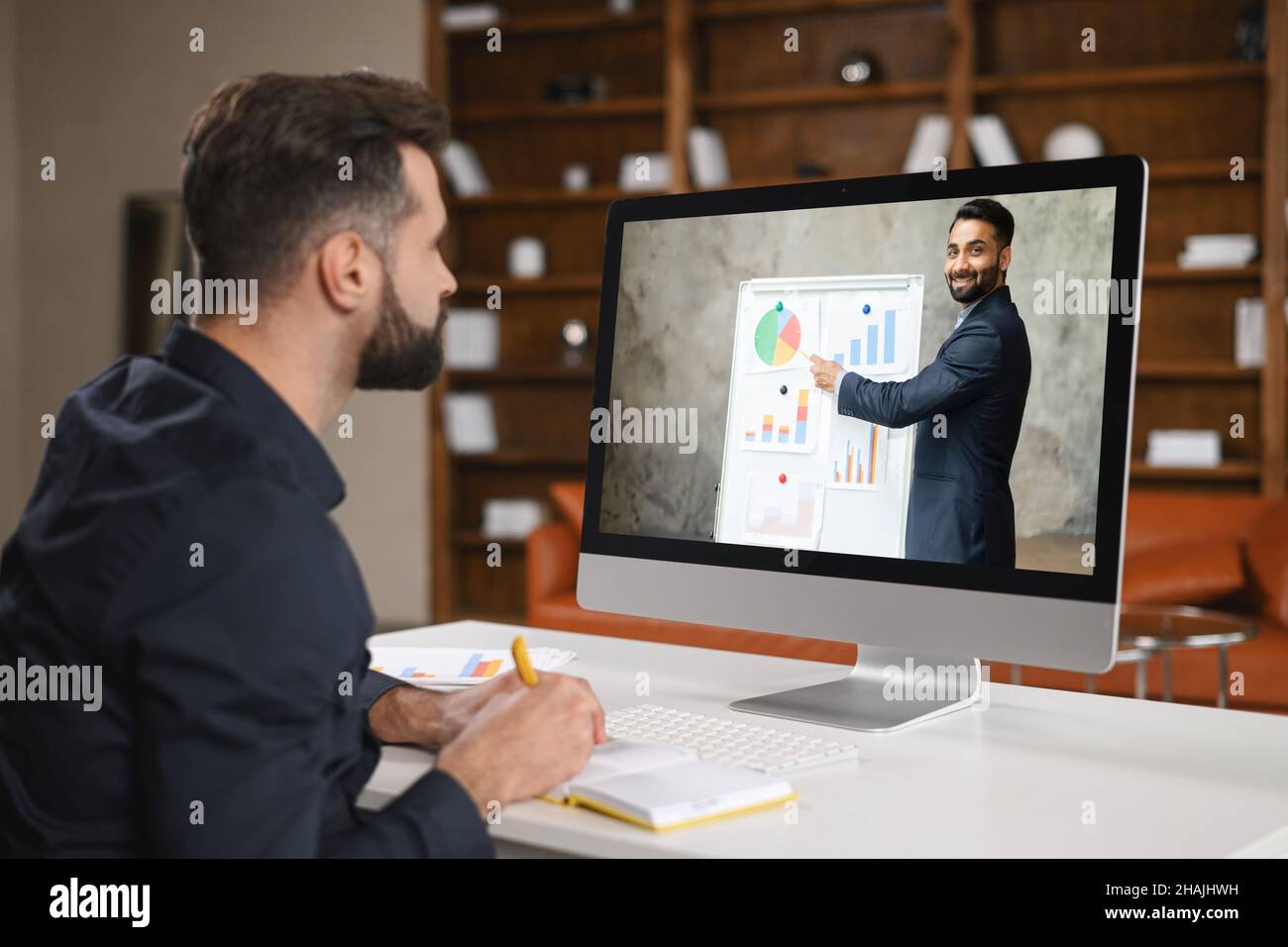 Happy guy enjoy conference home hi-res stock photography and images - Alamy