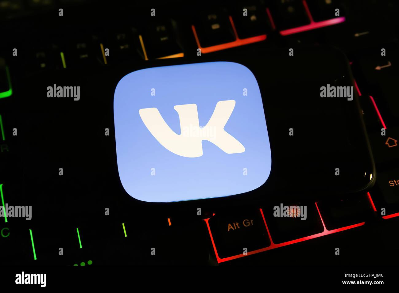 Viersen, Germany - December 9. 2021: Cloesup of mobile phone screen ...