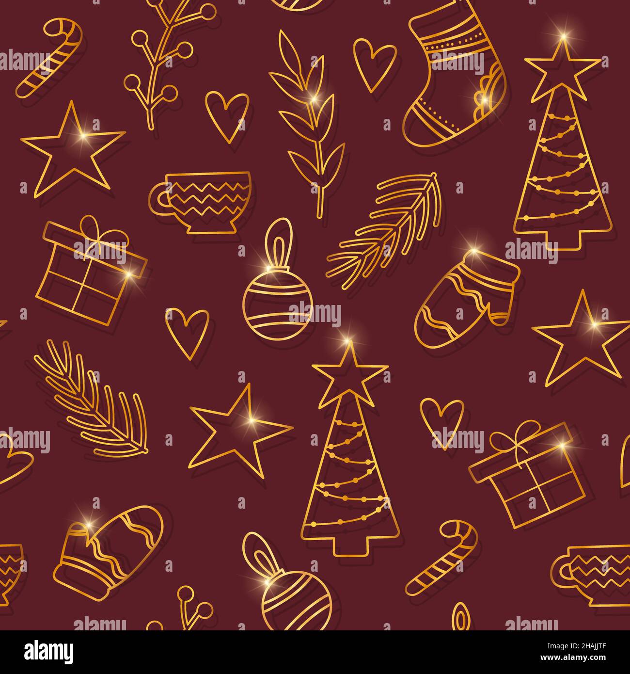 Christmas wrapping paper - seamless texture. Vector. Golden elements on ...
