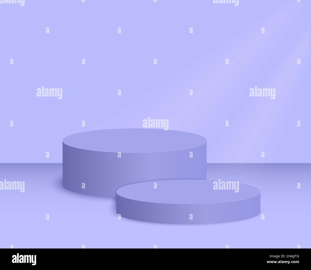 Round purple podiums. Empty pedestal mockup in trendy very peri colors ...