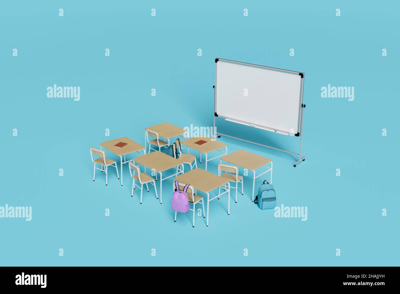 minimalist classroom with desks and whiteboard. concept of education ...