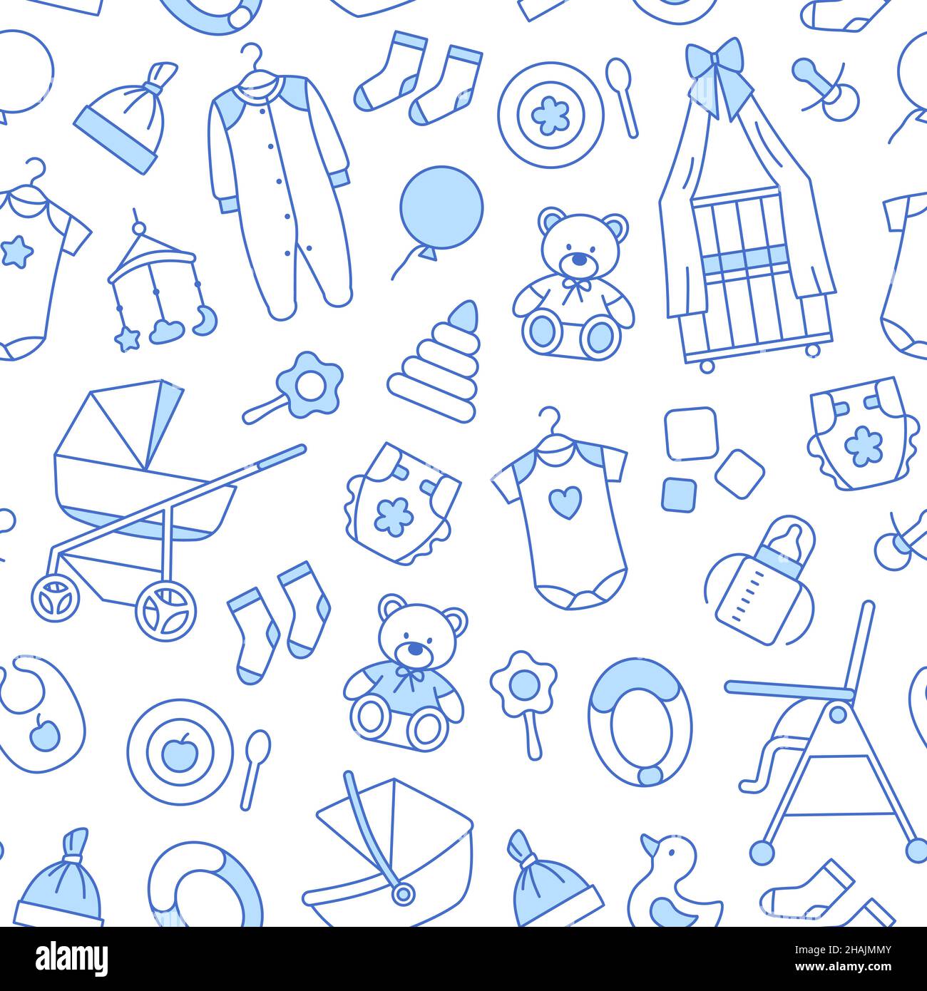 Thin line baby seamless pattern Outline background Stock Vector Image ...