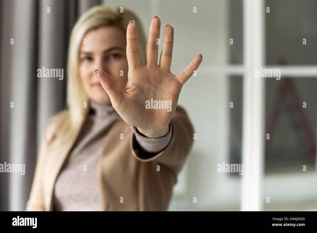Businesswoman stopping hand gesture hi-res stock photography and images ...