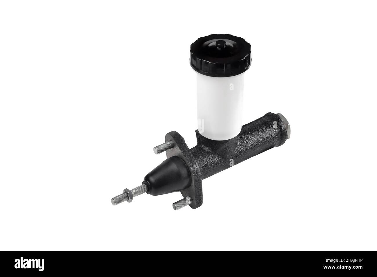 Car brake master cylinder with fluid reservoir and pusher, white ...
