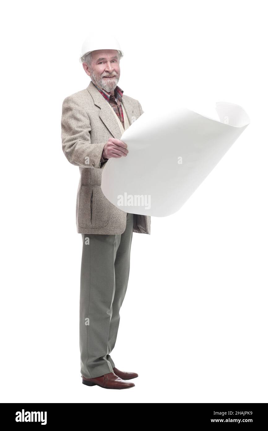 male architect with drawings. isolated on a white Stock Photo - Alamy