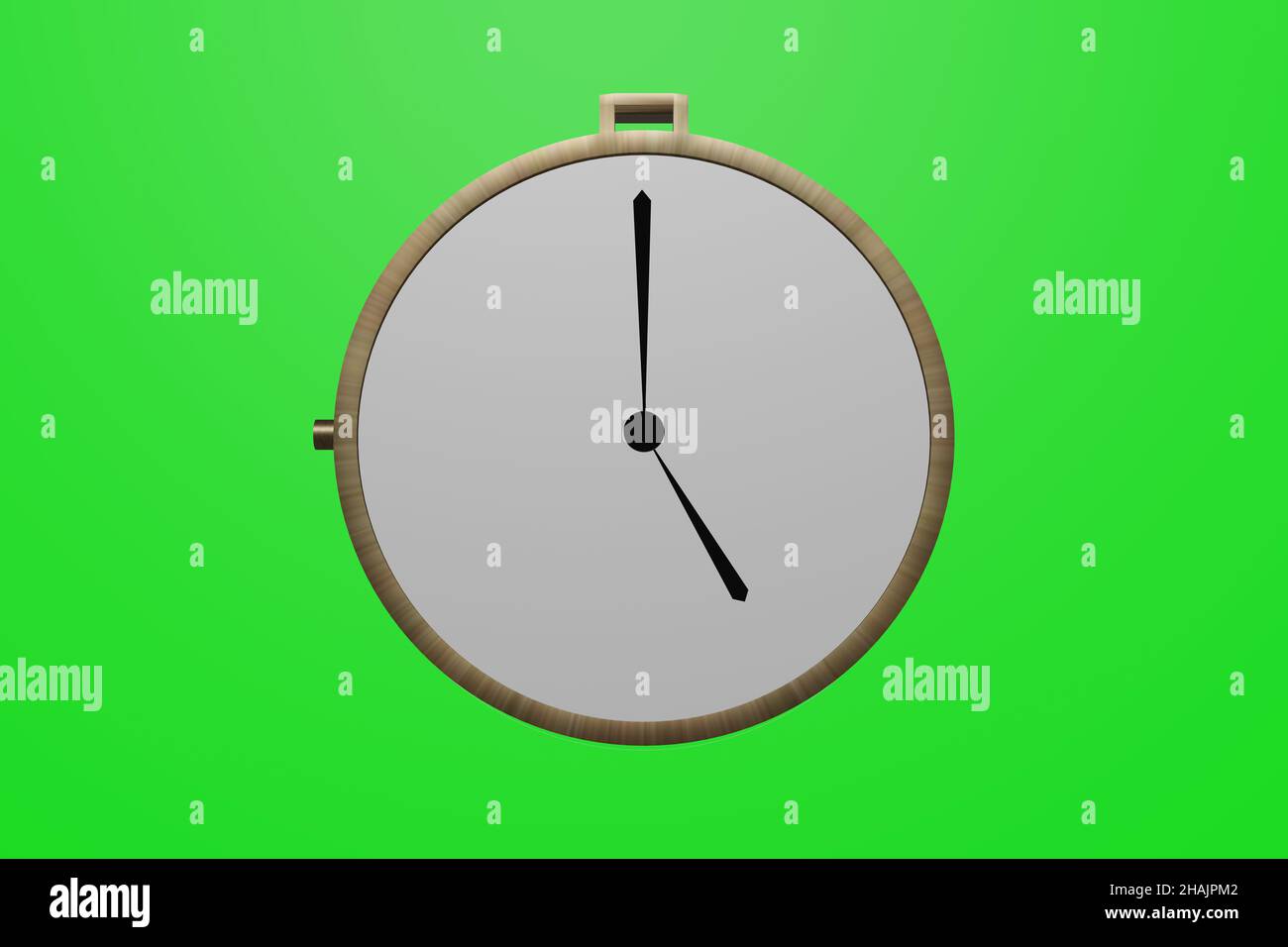 3D render of a clock showing 5pm with a green background Stock Photo ...