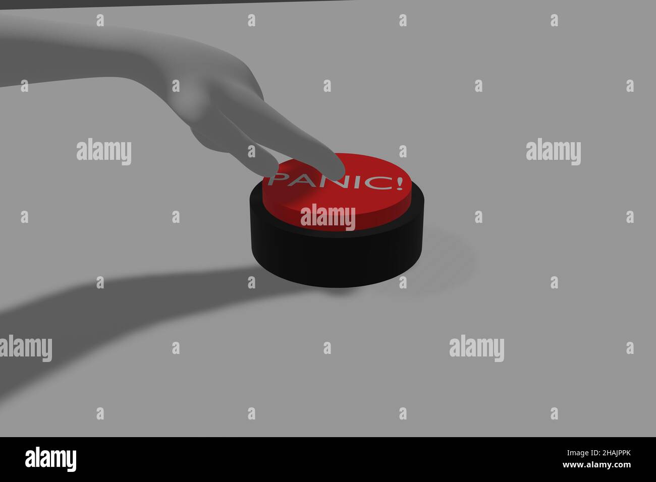 Some pressing Panic button. 3D render Stock Photo - Alamy
