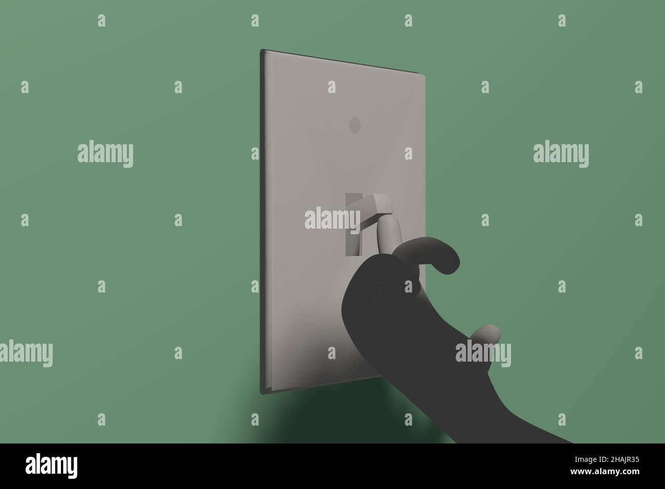 Light Switch being turned on by someone's hand. 3D render Stock Photo ...