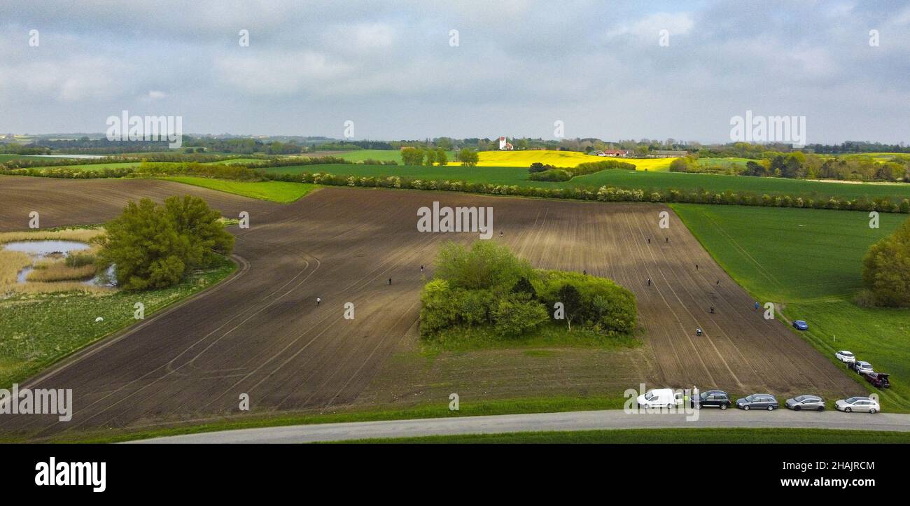 A field of detectorists seen from above Stock Photo - Alamy