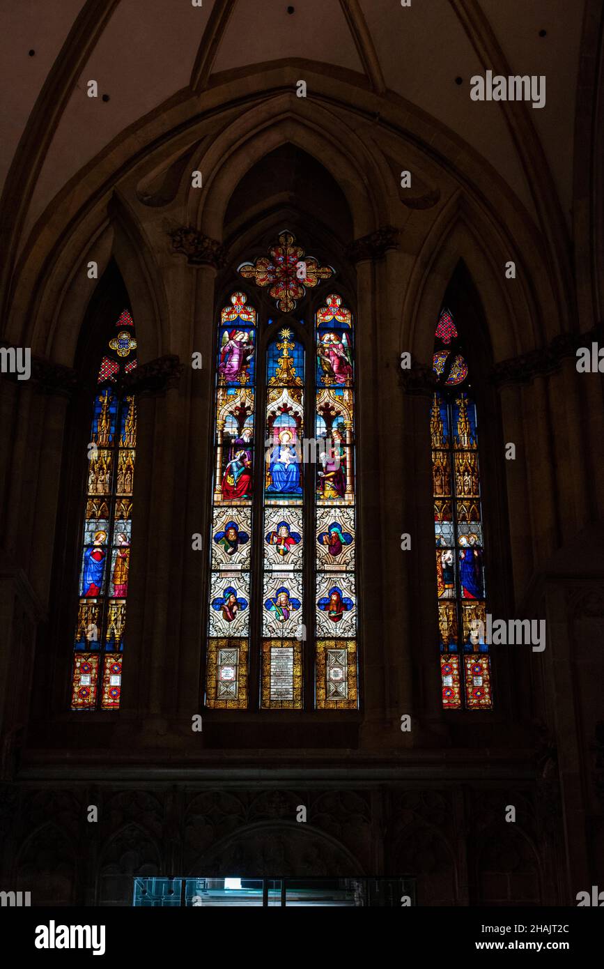 Scenic colorful windows in the Regensburg cathedral, Germany Stock ...