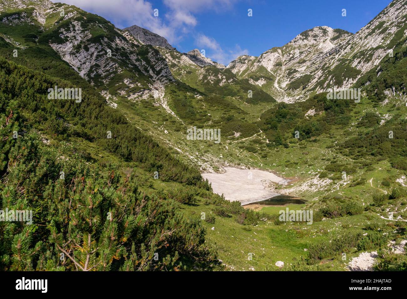 Patch of snow in the mountains in the summer Stock Photo - Alamy