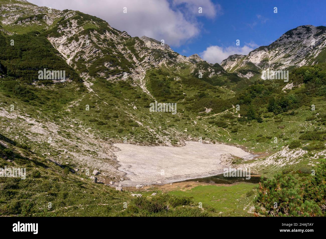 Patch of snow in the mountains in the summer Stock Photo - Alamy