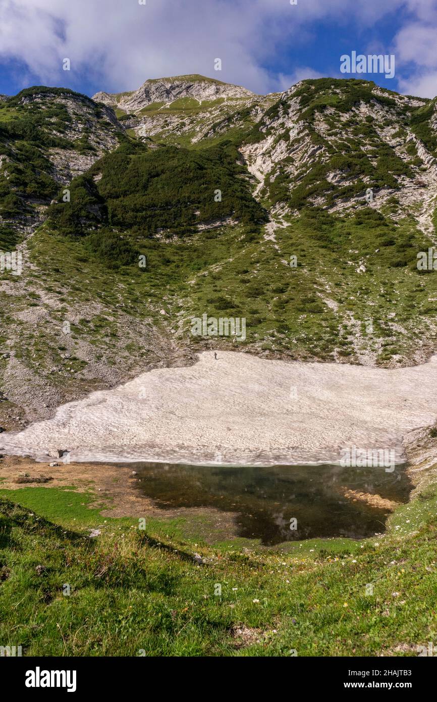 Patch of snow in the mountains in the summer Stock Photo - Alamy