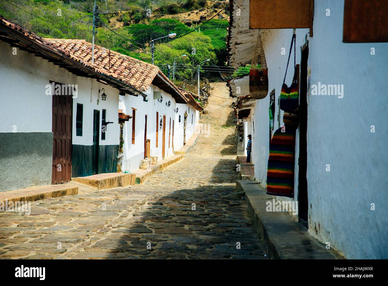 Barichara, Colombia - July 04, 2020: Cobblestone streets in Barichara ...