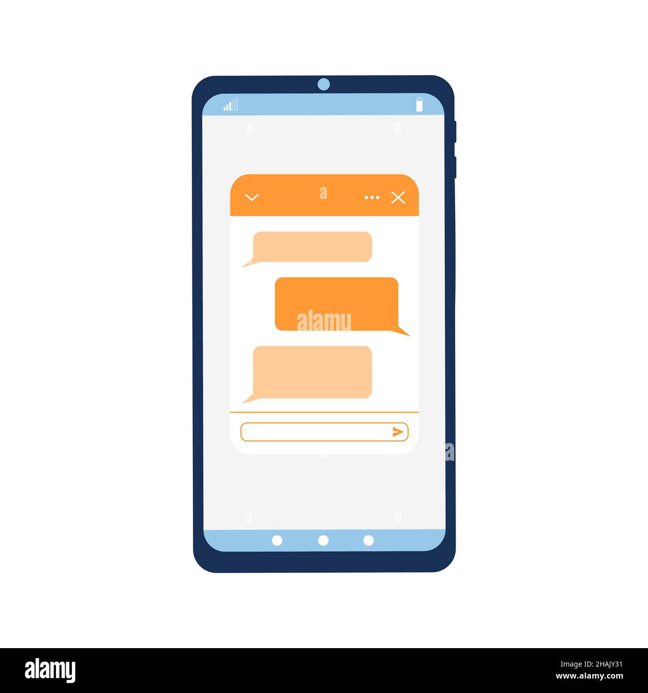 Smartphone interface whit pop up chat bot window. Lifechat form with ...