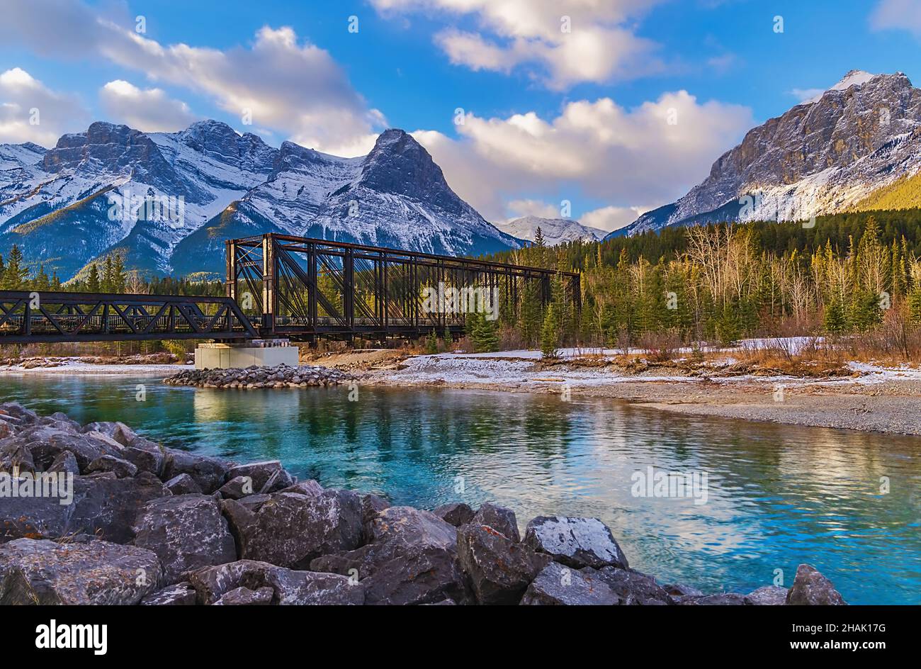 Blue Cloudy Sky Over The Canmore Engine Bridge Stock Photo - Alamy