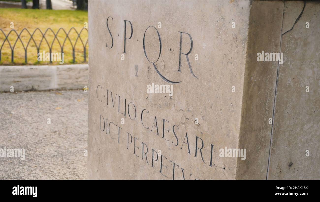 Roman writing and bas-reliefs imperial era archeology italy. Stock ...