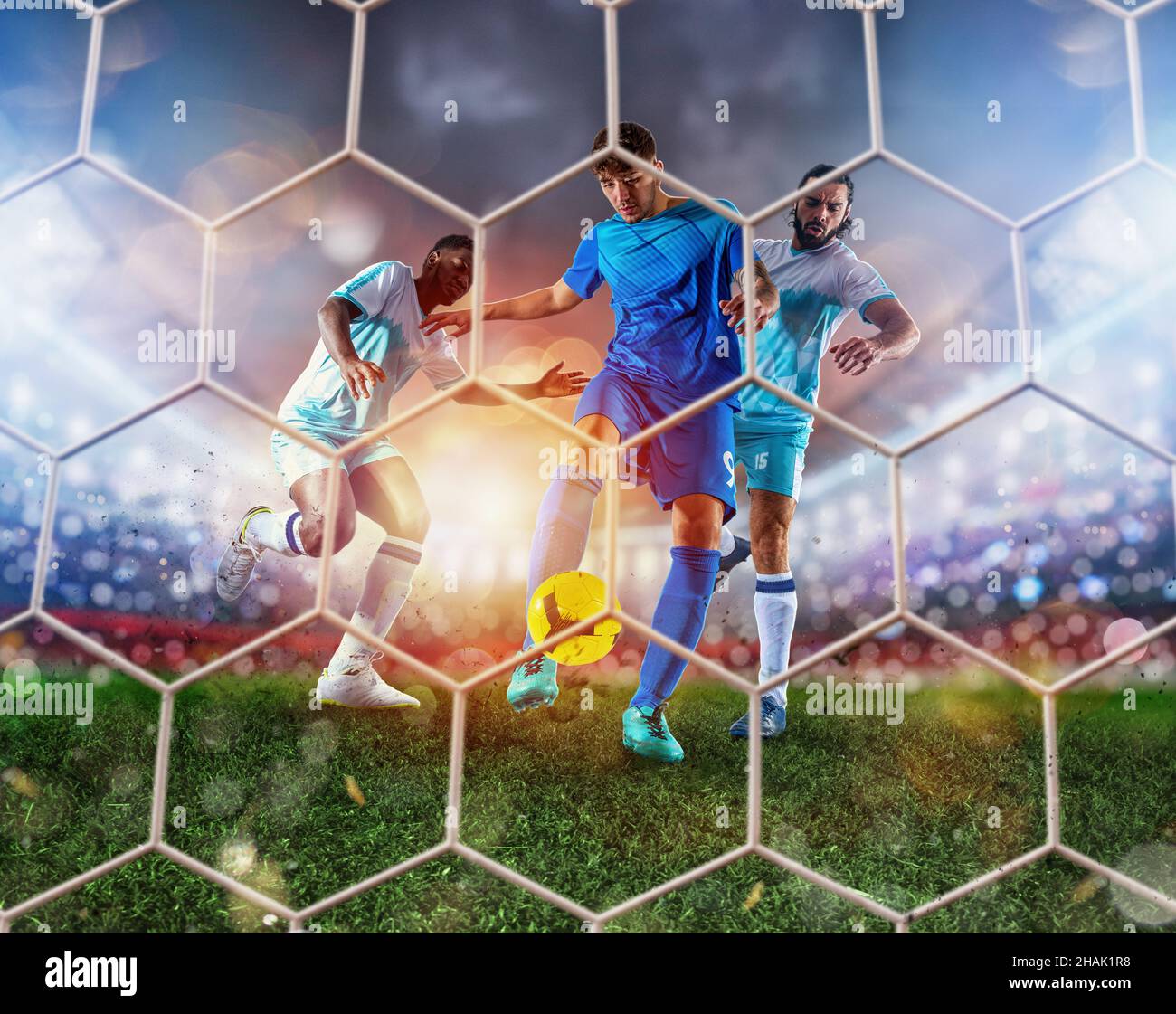 Football scene with competing football players at the stadium Stock ...