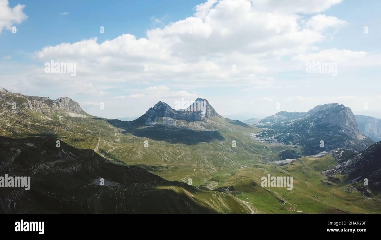 Top view of mountain panorama. Stock. Sunny day with clouds in ...