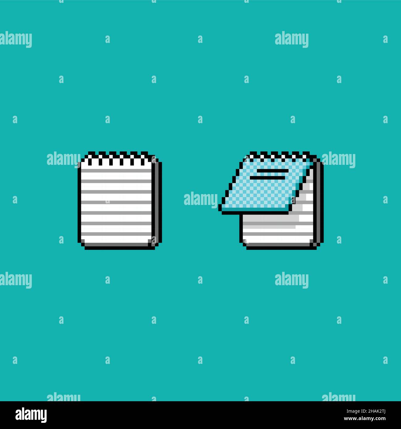 Vector pixel art retro computer text lined paper notebook icon 8 bit ...