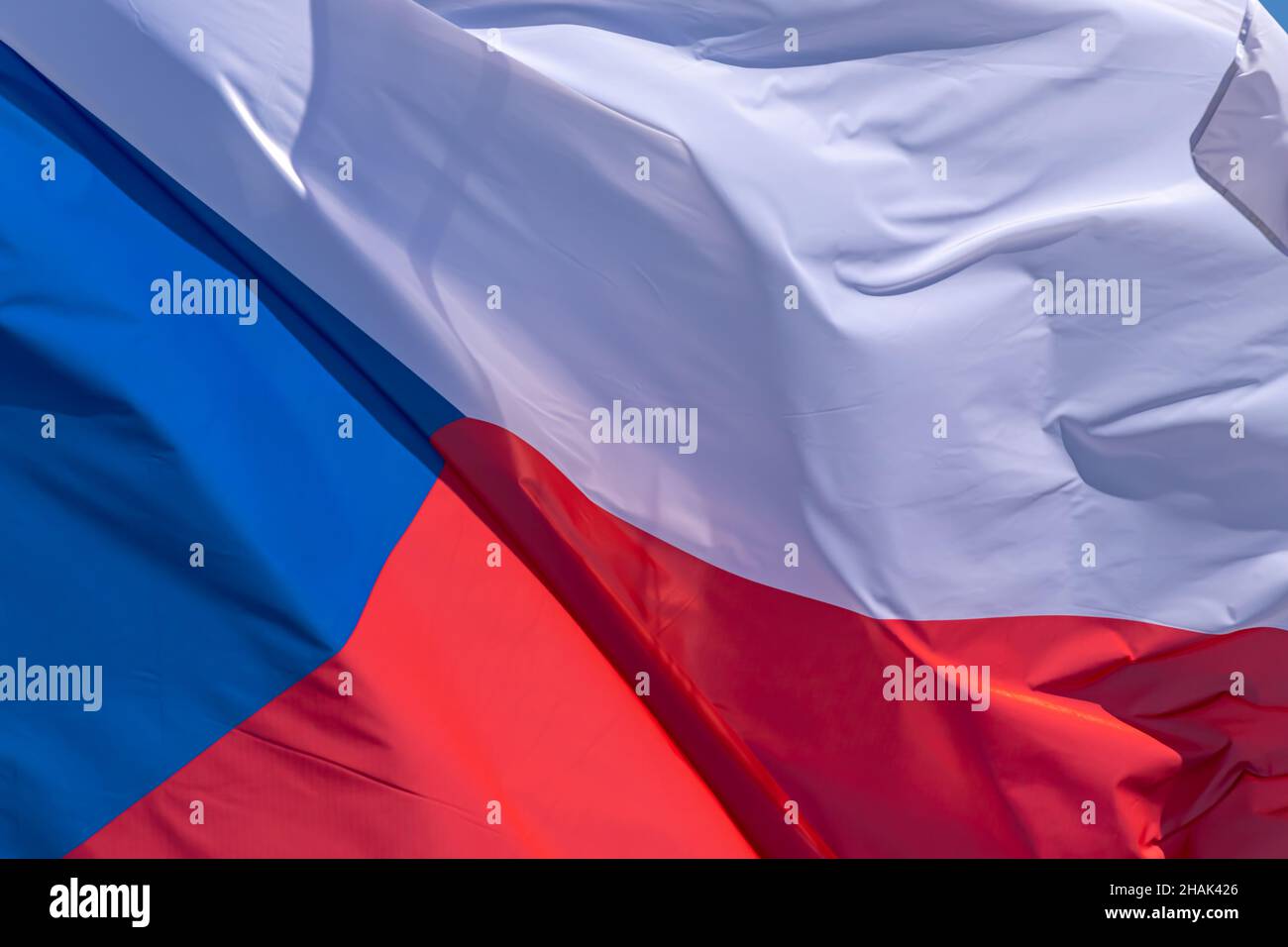 Part of Czech national flag waving, close-up. Czech Republic, CZ Stock ...