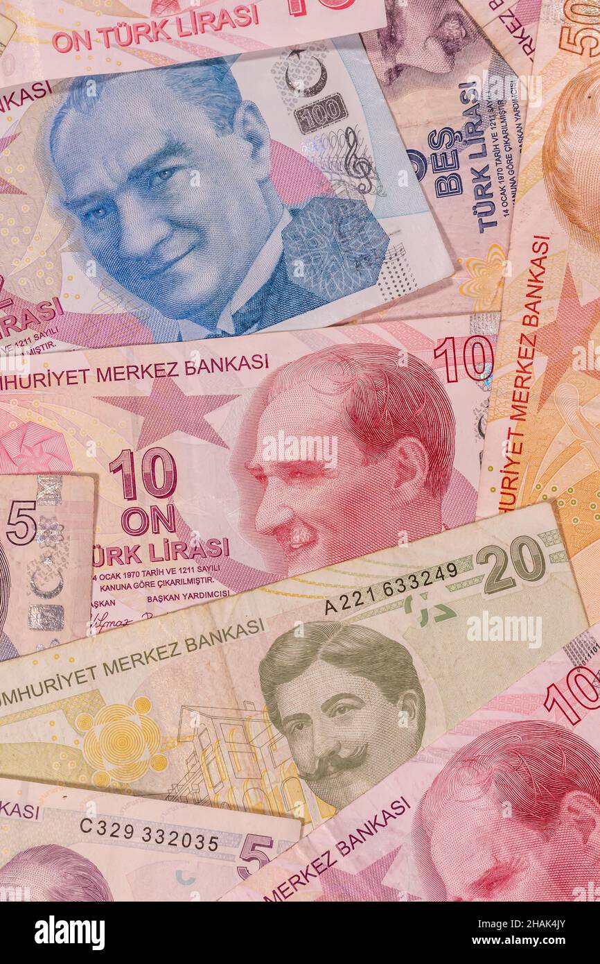 A composition of Turkish lira TL. TRY banknotes providing great options ...