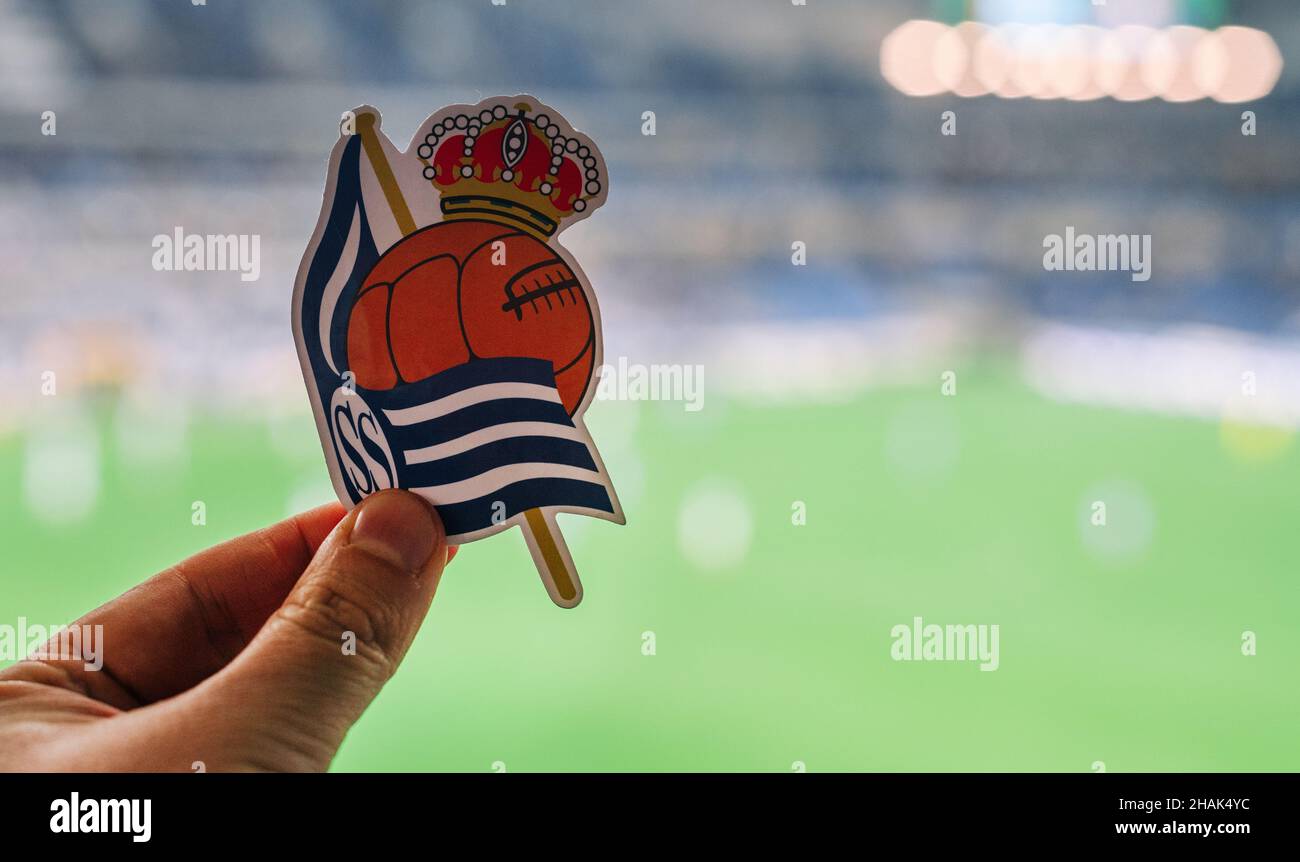 September 12, 2021, San Sebastian, Spain. The emblem of the football ...
