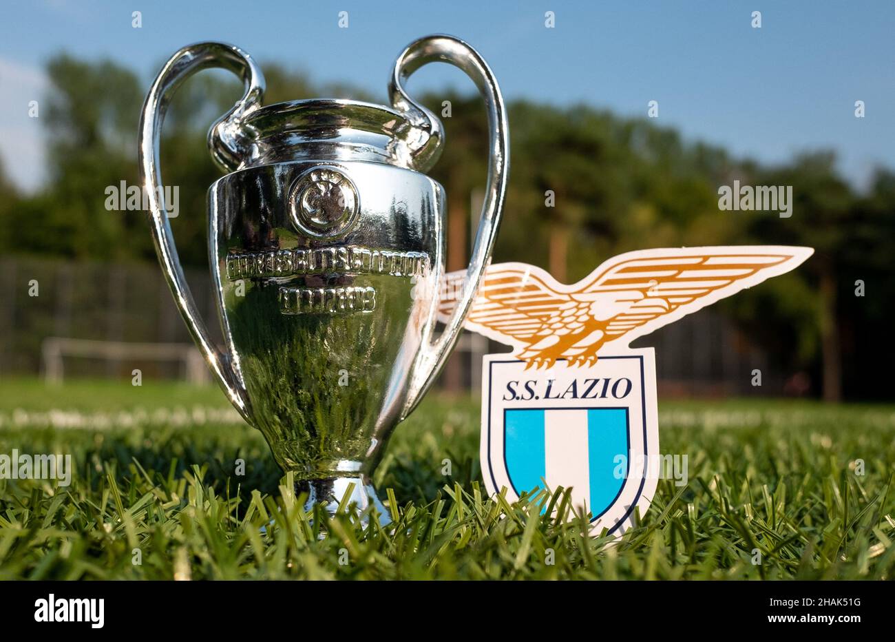 August 30, 2021, Rome, Italy. S.S. Football Club emblem Lazio and the ...
