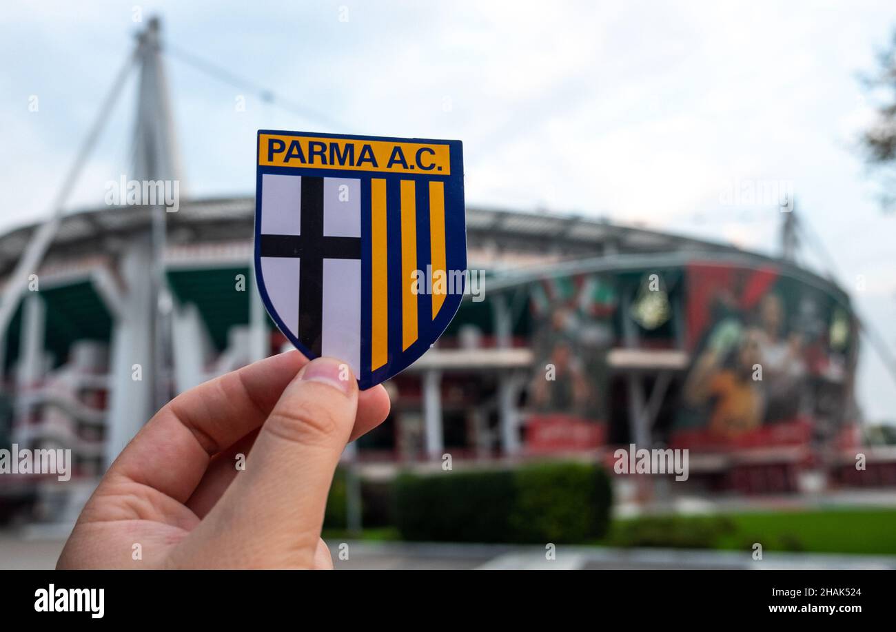 August 30, 2021, Parma. The emblem of the Parma Calcio football club ...