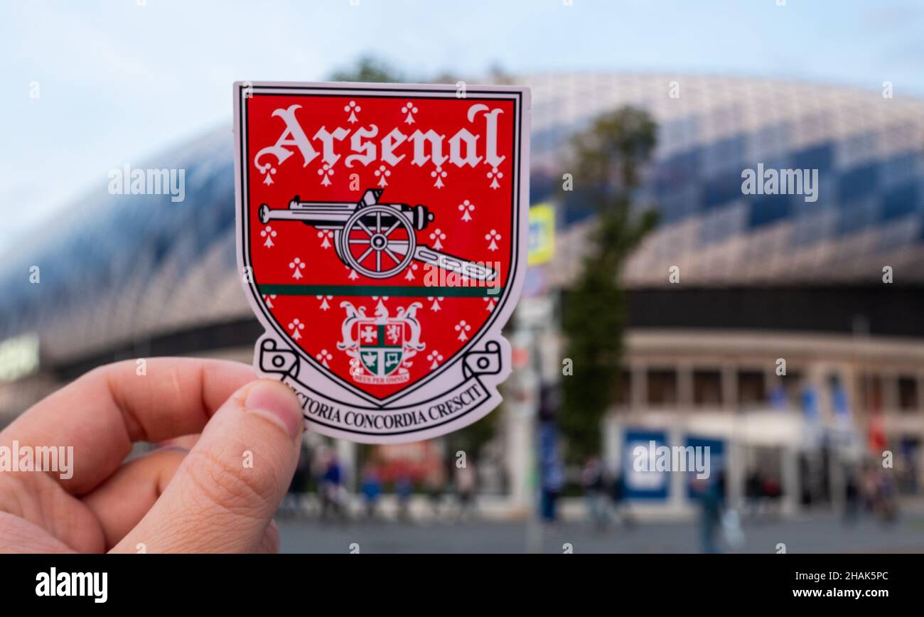 September 12, 2021, London, UK. Arsenal F.C. football club emblem ...