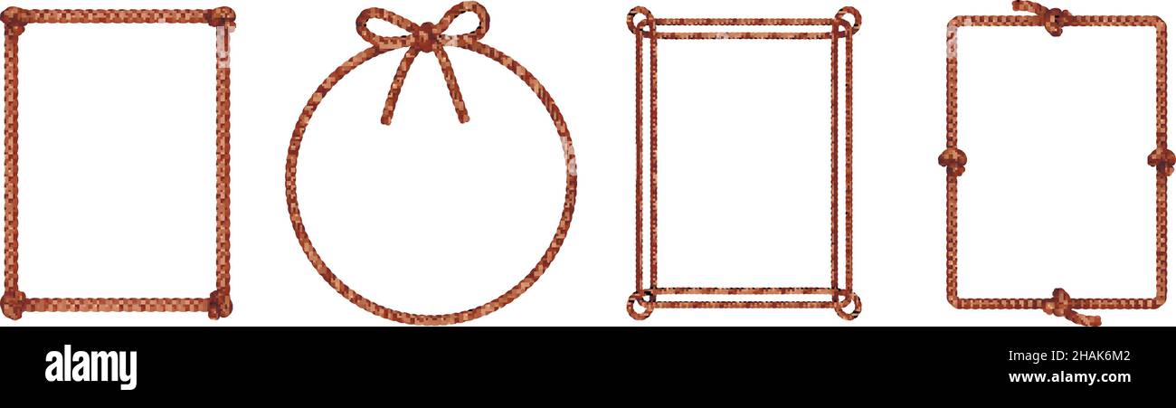 Rectangular and round natural rope frames realistic horizontal set with ...