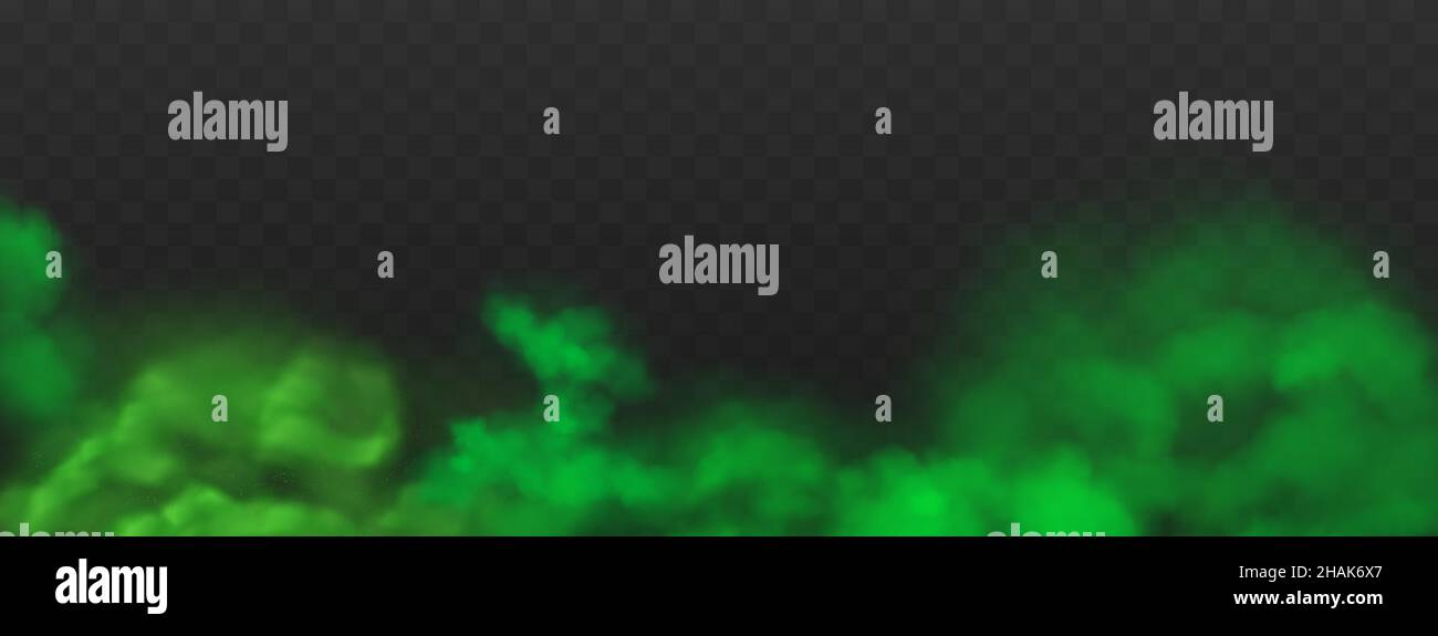 Realistic green toxic smoke on black horizontal transparent background ...