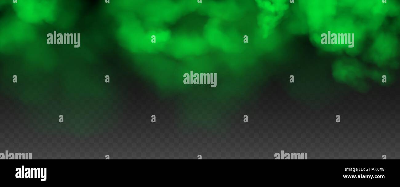 Clouds of green toxic smoke on black transparent background realistic ...