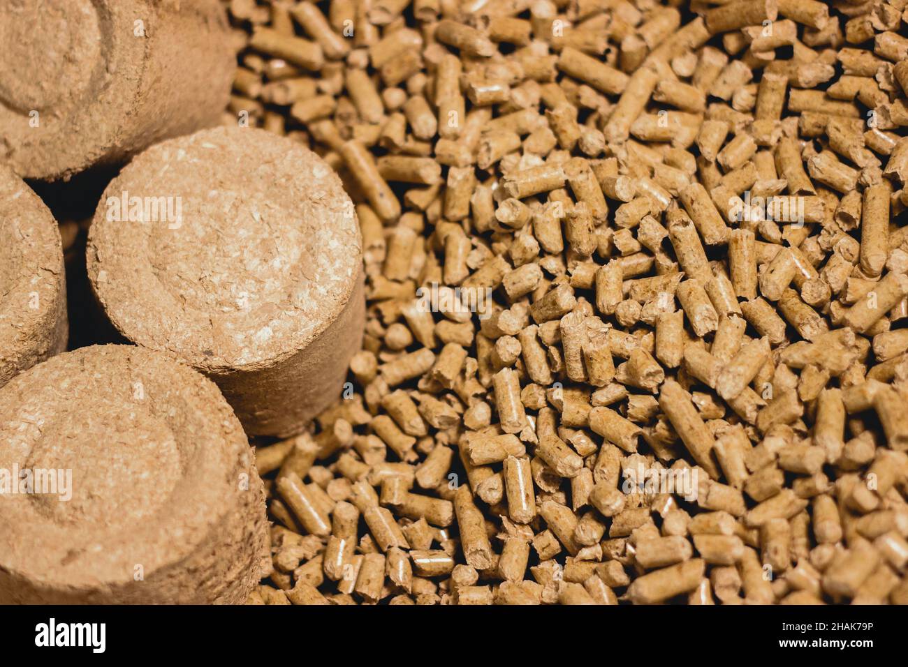 Pile of brown pellet fuel - industrial waste and co-products, food ...