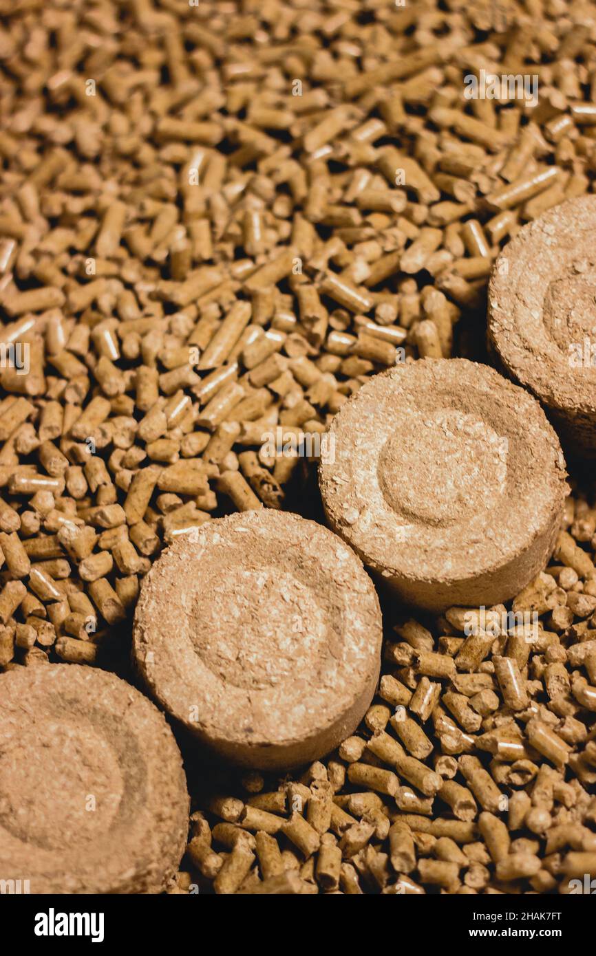 Pile of brown pellet fuel - industrial waste and co-products, food ...