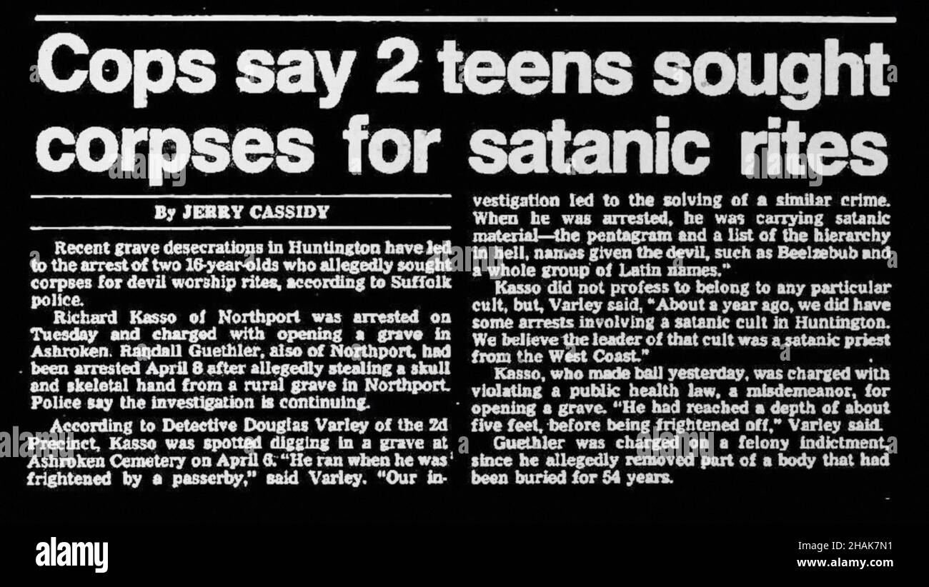 THE ACID KING, Ricky Kasso arrested for graverobbing, 1983 newspaper ...