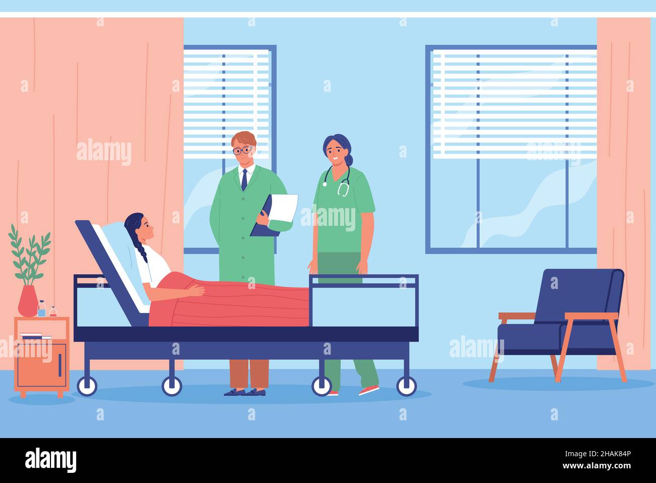 Hospital room composition with view of observation ward interior with ...