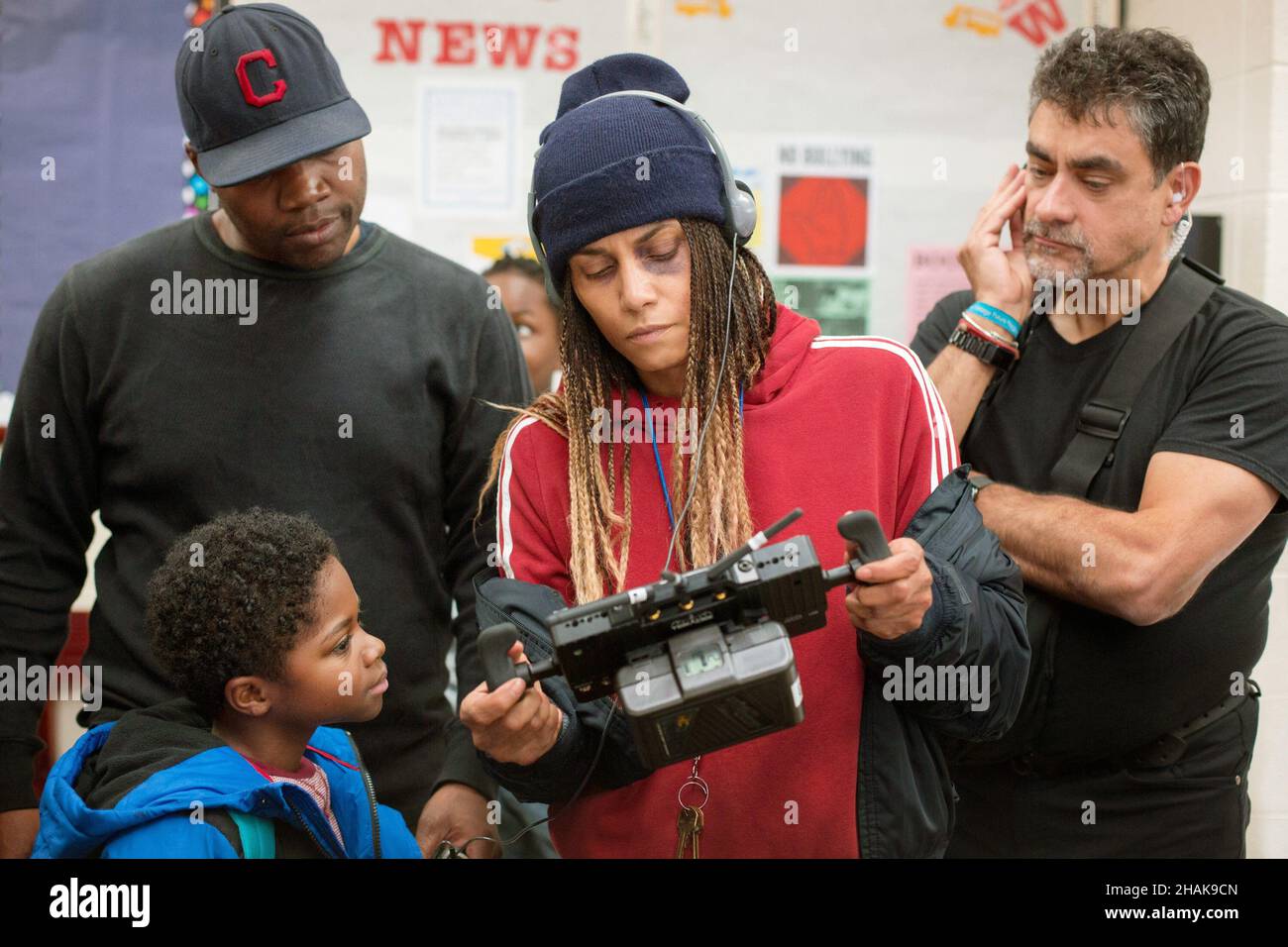 BRUISED, Danny Boyd Jr. (front left), director Halle Berry (center), on ...