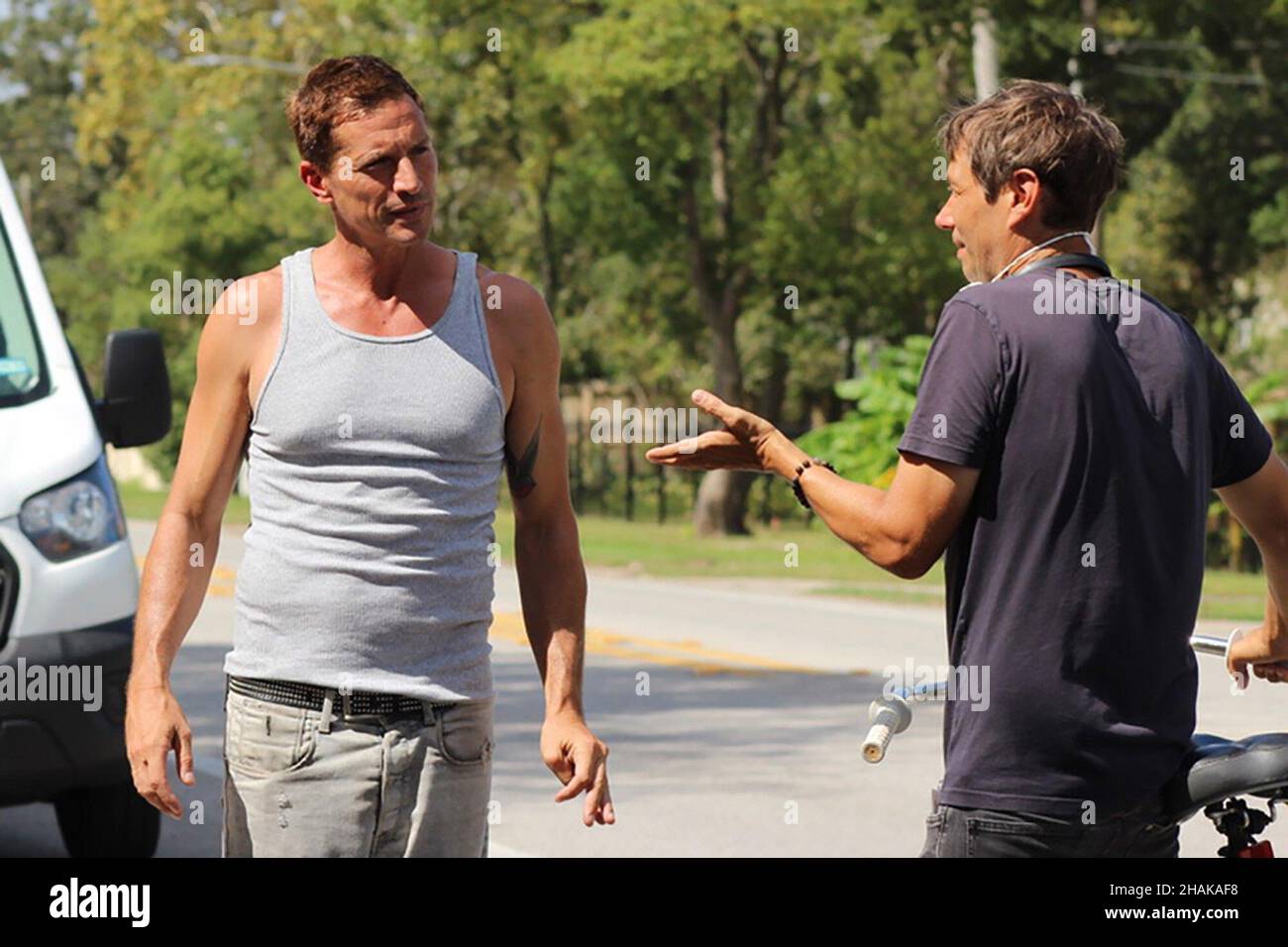 RED ROCKET, from left: Simon Rex, director Sean Baker, on set, 2021 ...