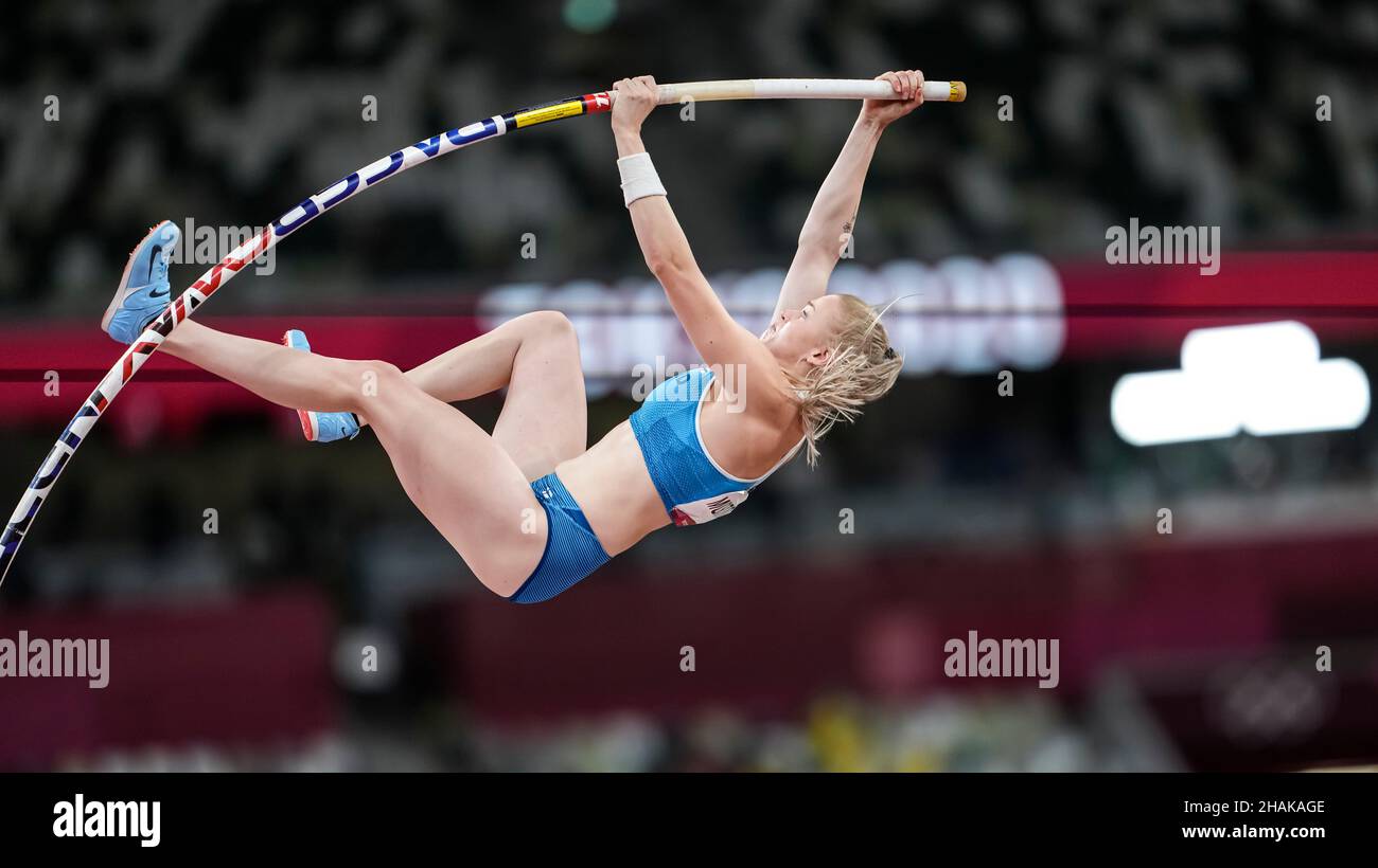 Wilma Murto participating in the Tokyo 2020 Olympics in the pole vault ...
