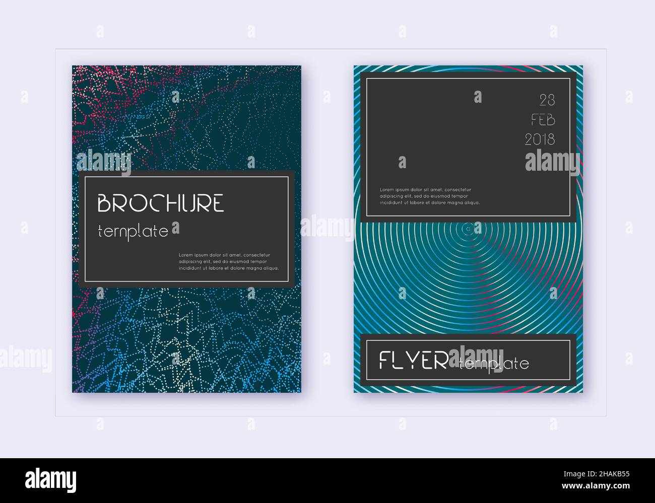 Black cover design template set. Red white blue abstract lines on dark ...