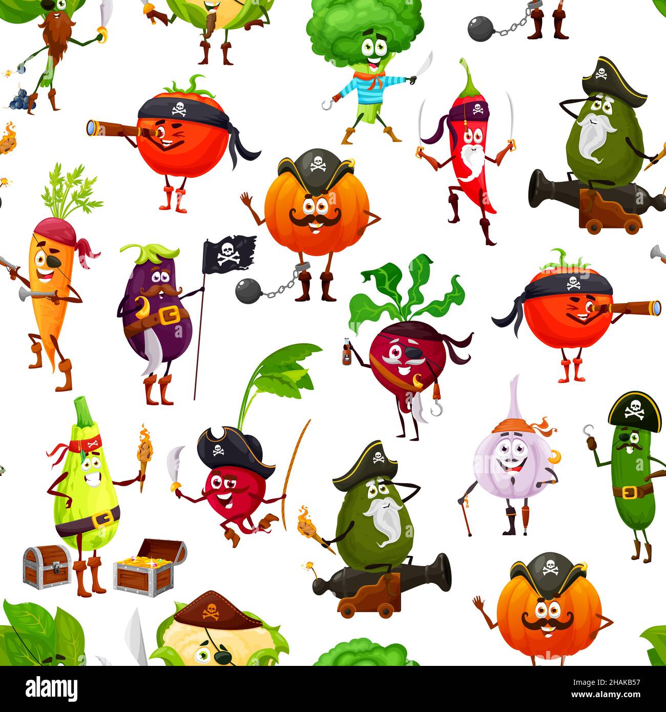 Cartoon captain and sailor pirate or corsair vegetable characters ...