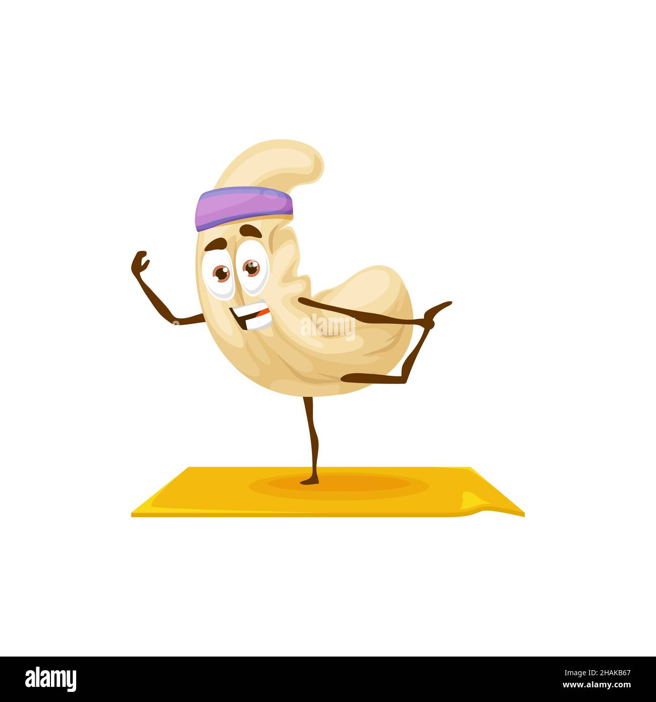 Cartoon cashew happy nut character on yoga or fitness sport. Vector ...