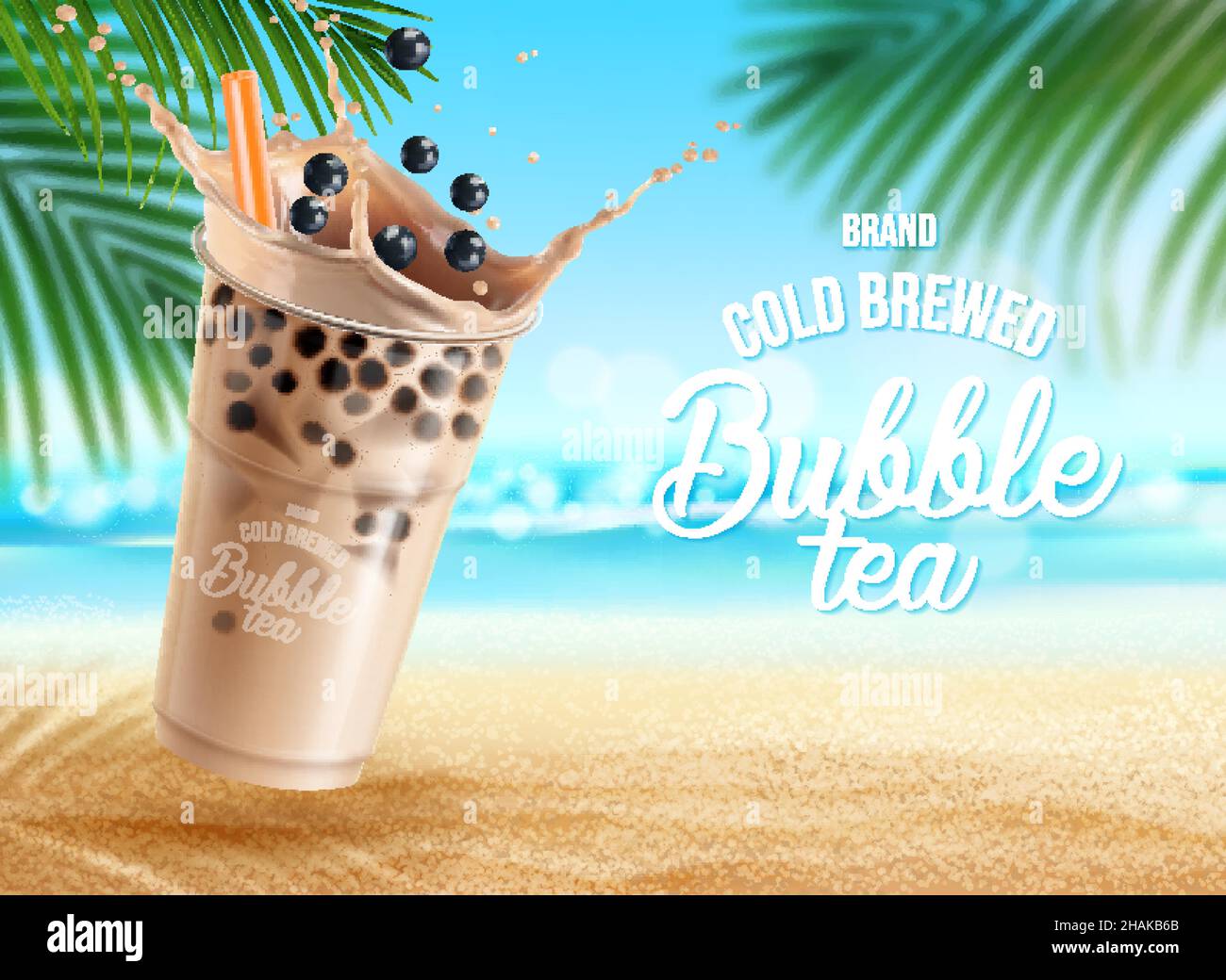 Bubble milk tea with chocolate on summer beach, cold brewed drink ...
