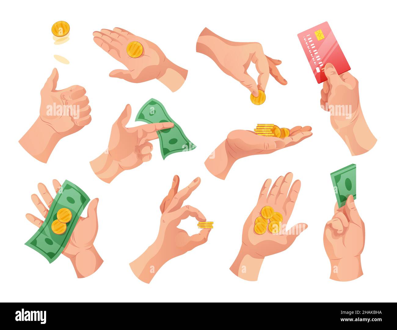 Human hands holding money banknotes coins bank credit card color on ...