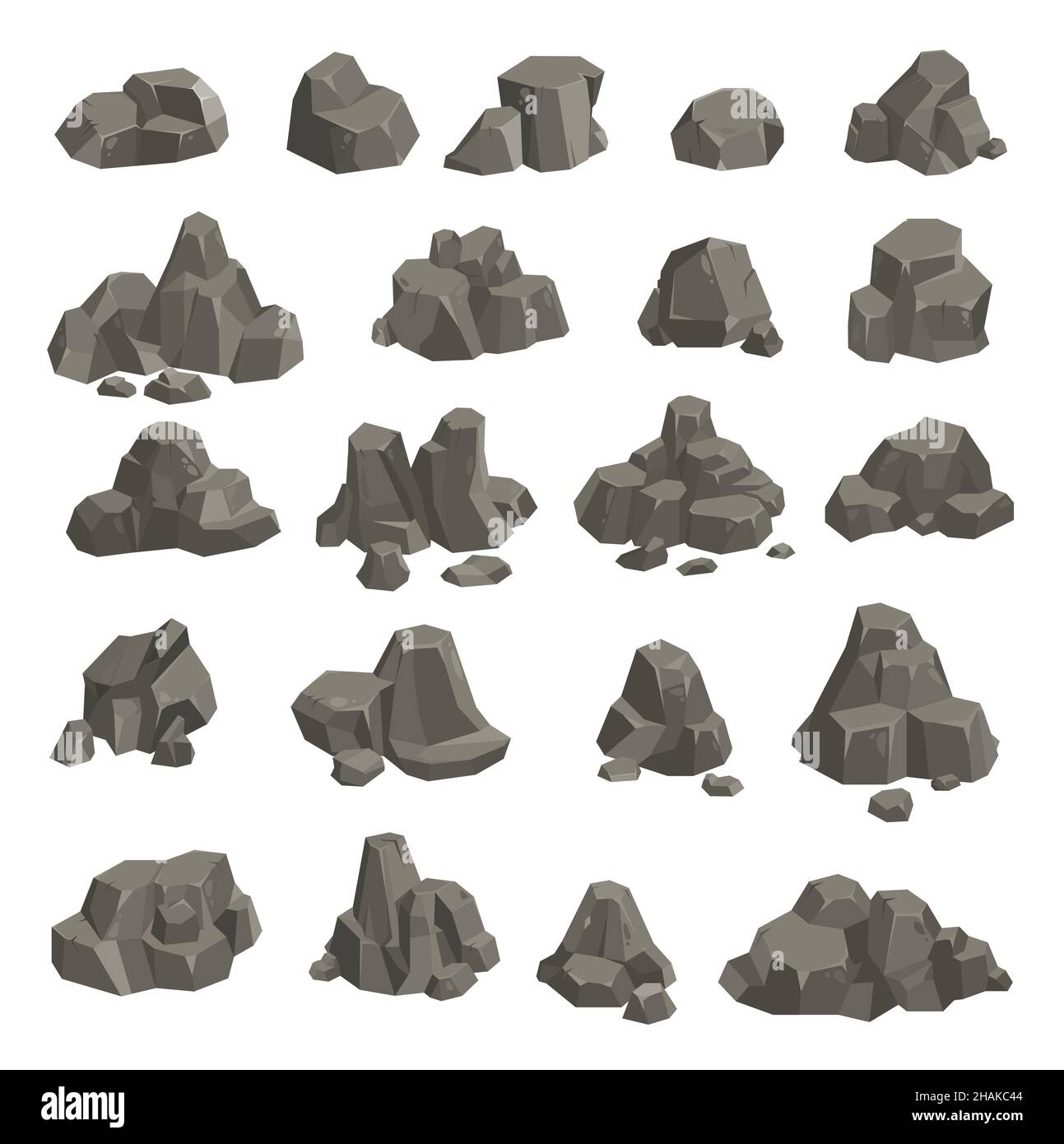 Cartoon rock stones, boulder, rubble, gravel and cobble. Vector grey ...