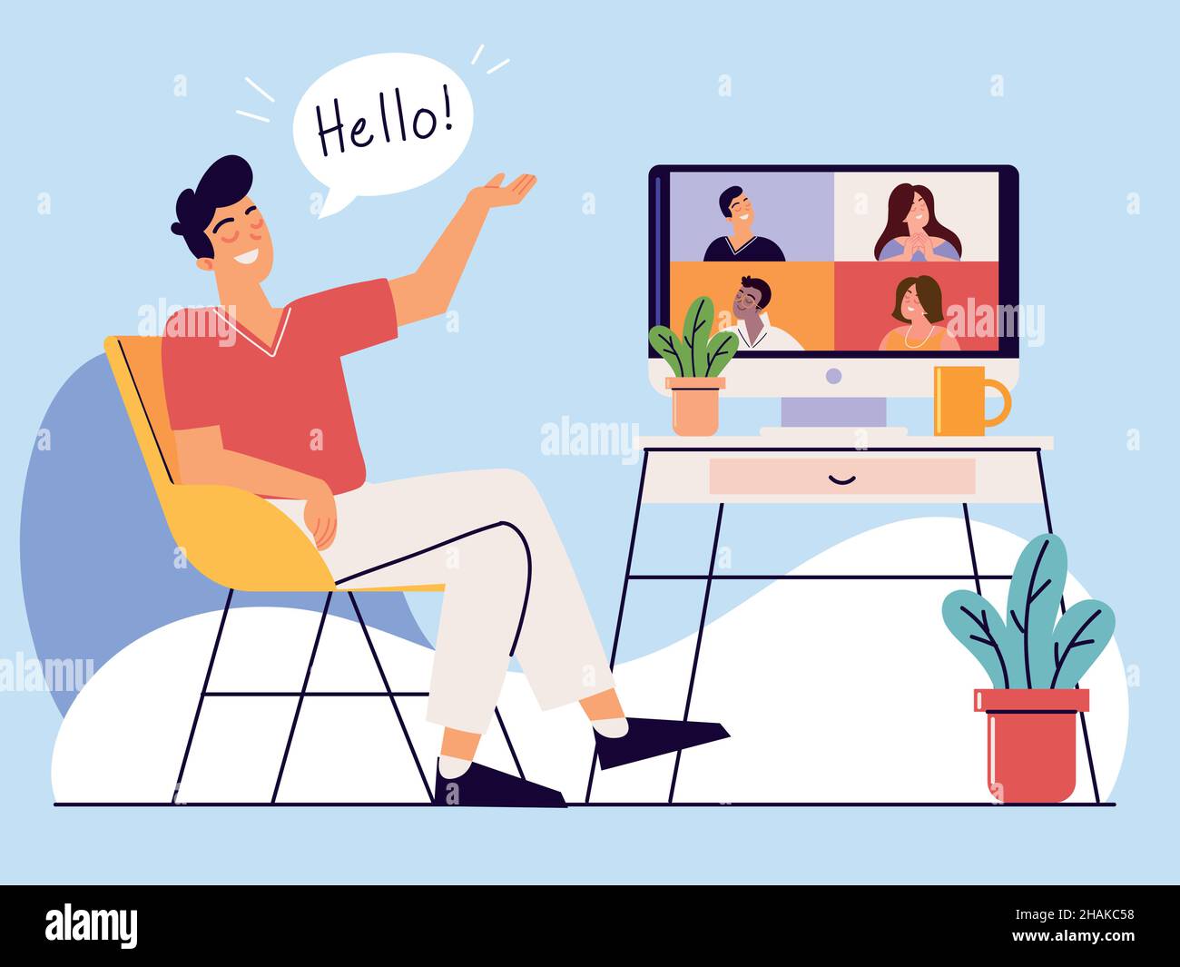 Young man video call chat Stock Vector Images - Alamy