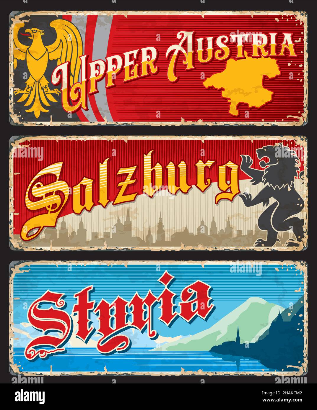 Upper Austria, Salzburg and Styria austrian regions plates or stickers ...