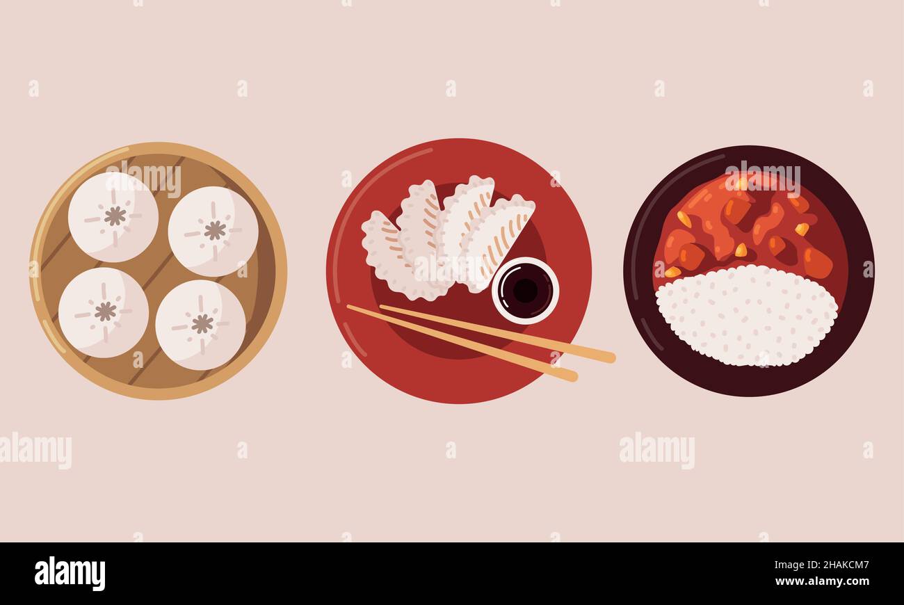 Set tasty chinese dishes Stock Vector Images - Alamy